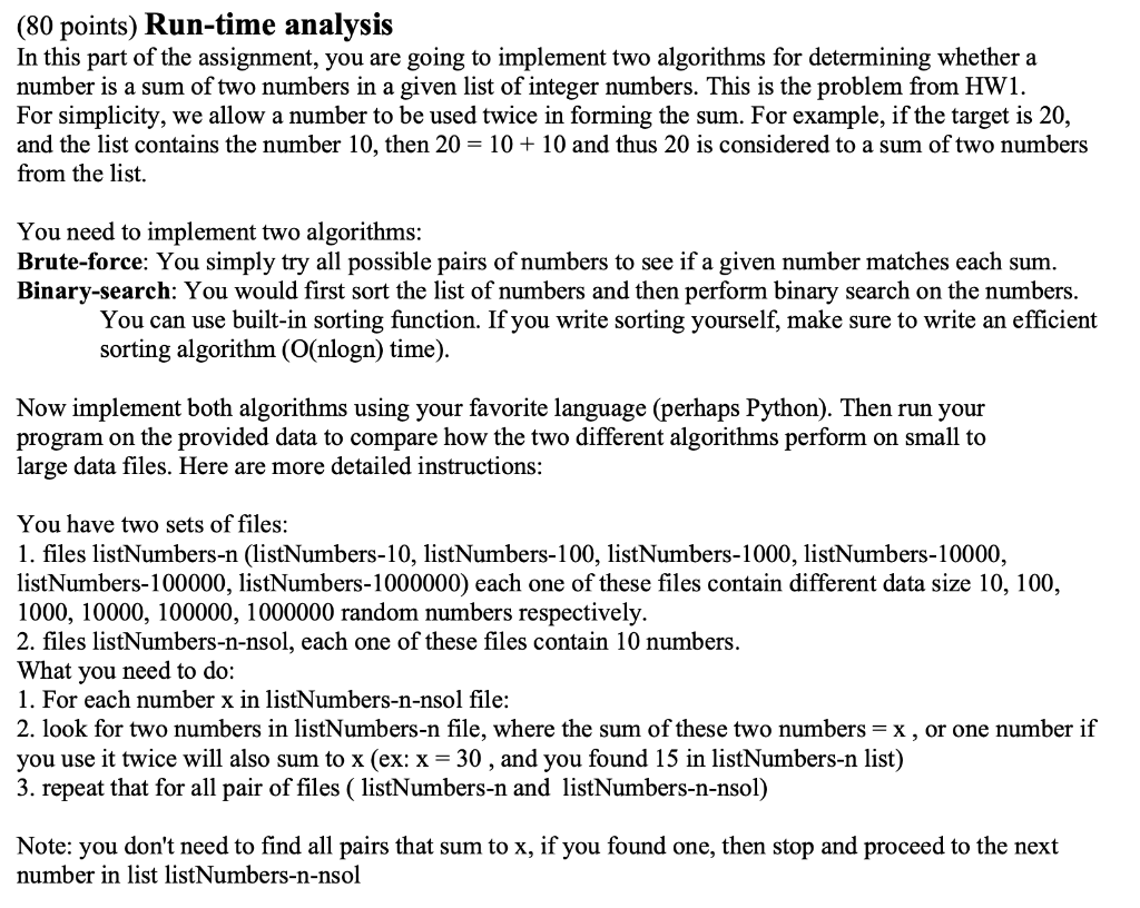 Solved (80 points) Run-time analysis In this part of the | Chegg.com