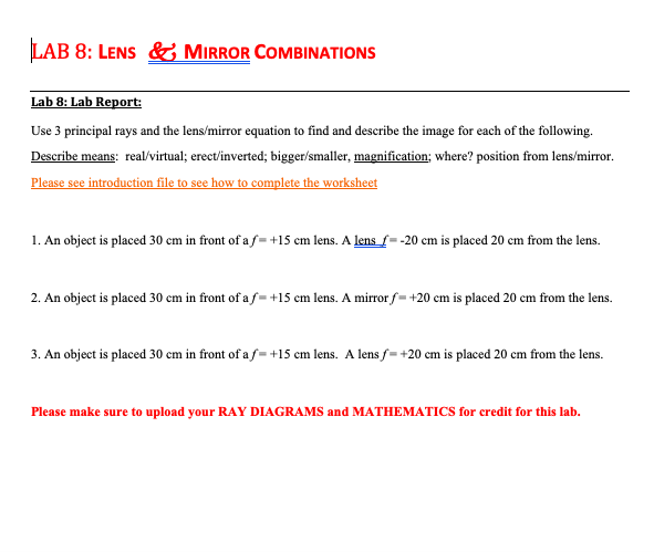 Solved Lab 8: Lab Report: Use 3 principal rays and the | Chegg.com Solved Lab 8: Lab Report: Use 3 principal rays and the | Chegg.com