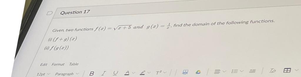 Solved Given, two functions f(x)=x+5 and g(x)=x1, find the | Chegg.com