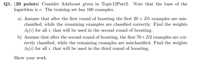 1. (20 points) Consider Adaboost given in | Chegg.com