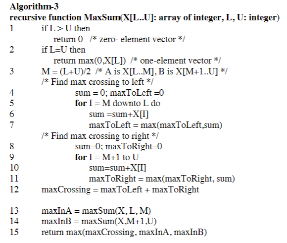 Solved rrsive function MaxSum(X[L..U]: array of integer, L, | Chegg.com