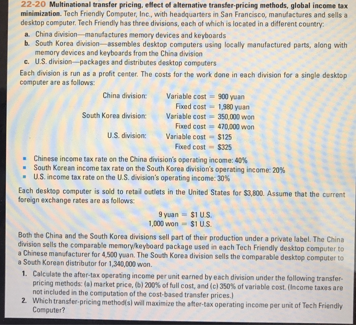 Solved 22-20 Multinational transfer pricing, effect of | Chegg.com