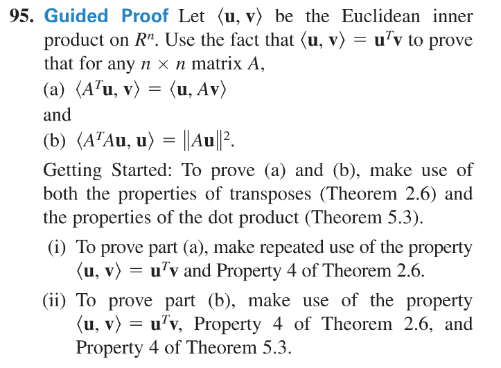 Solved 95. Guided Proof Let (u, v) be the Euclidean inner | Chegg.com