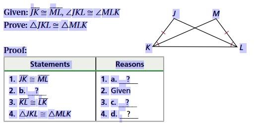 Solved M Given: JKML, ZJKL = ZMLK Prove: AJKL = AMLK K L | Chegg.com
