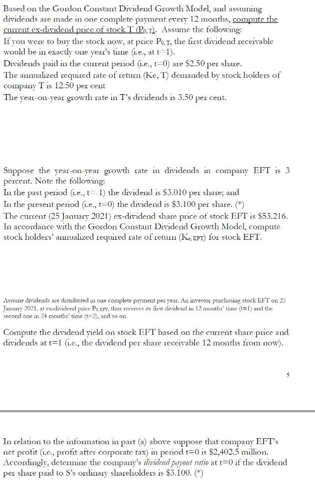 Based on the Gordon Constant Dividend Growth Model, | Chegg.com