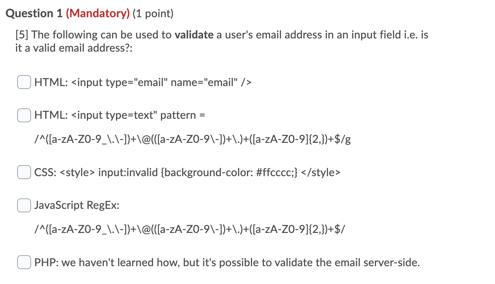Solved Question 1 (Mandatory) (1 point) [5] The following | Chegg.com
