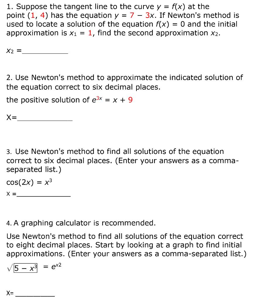 Solved 1. Suppose the tangent line to the curve y = f(x) at | Chegg.com