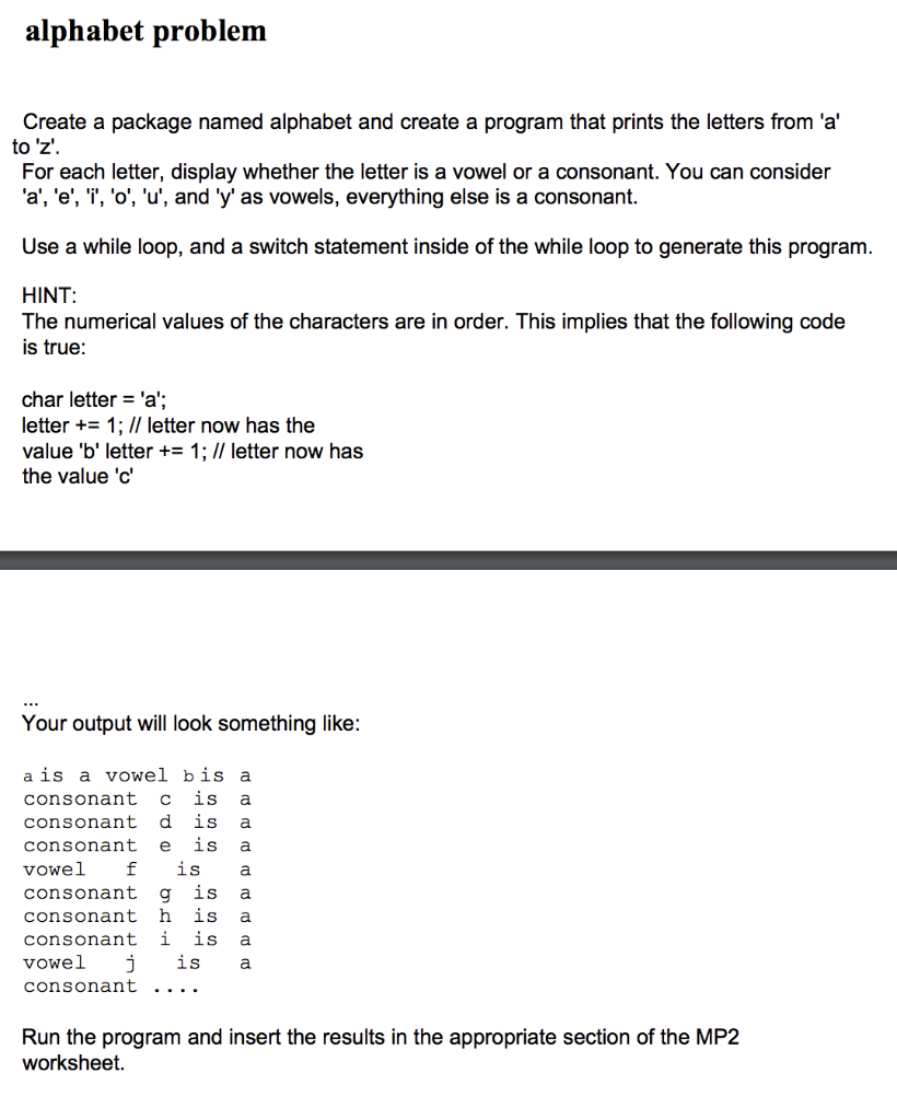 Solved Alphabet Problem Create A Package Named Alphabet And