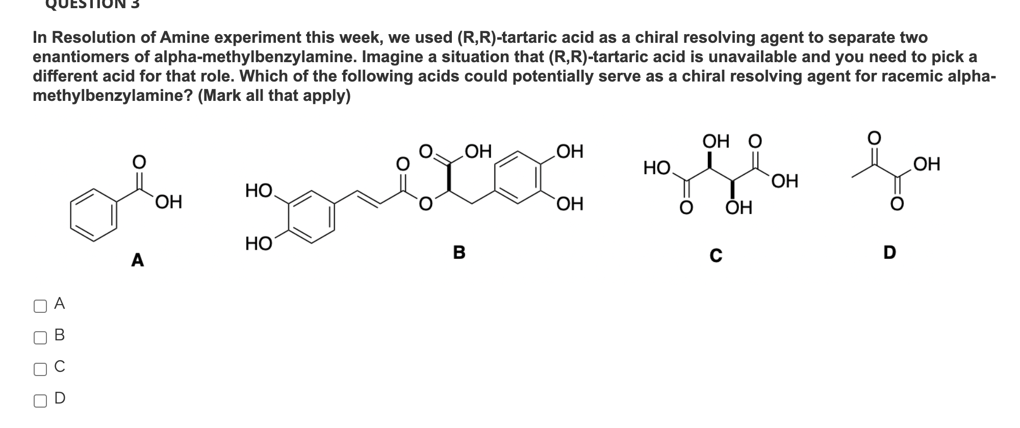 Solved In Resolution of Amine experiment this week, we used | Chegg.com