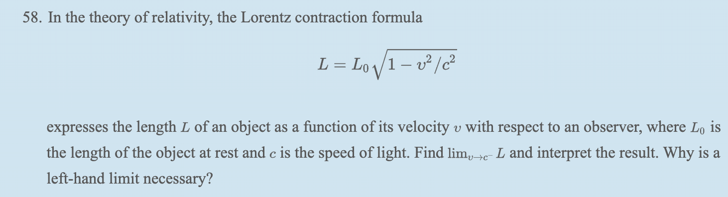 Solved 58 In The Theory Of Relativity The Lorentz