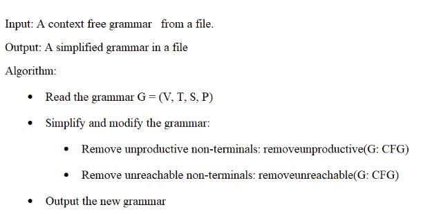 Solved Input: A context free grammar from a file. Output: A | Chegg.com