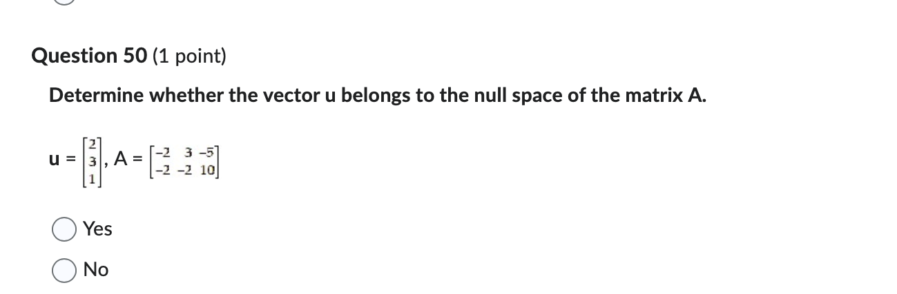 Solved Question 50 (1 ﻿point)Determine whether the vector u | Chegg.com