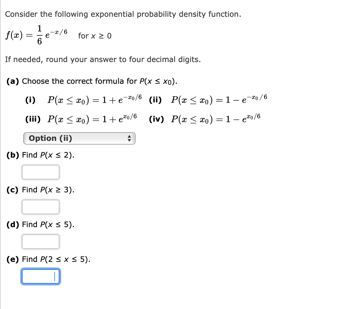 Solved Consider the following exponential probability | Chegg.com