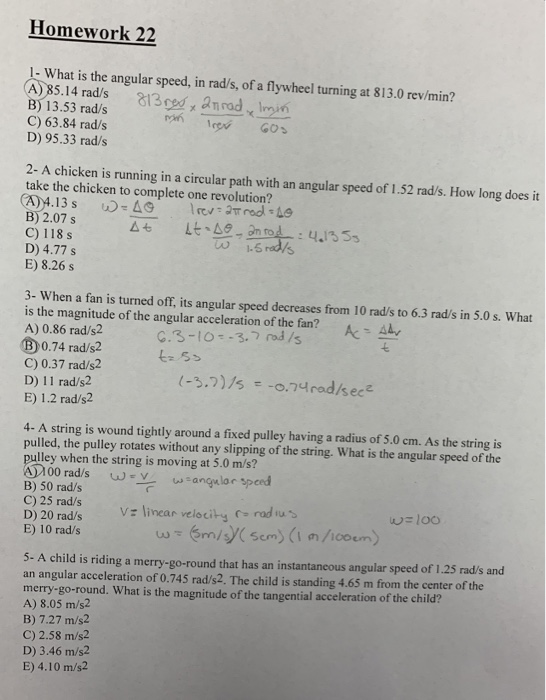 Solved Homework 22 What is the angular speed, in rad/s, of a | Chegg.com