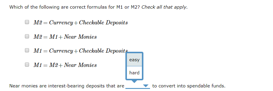 Which of the following are correct formulas for M1 or | Chegg.com