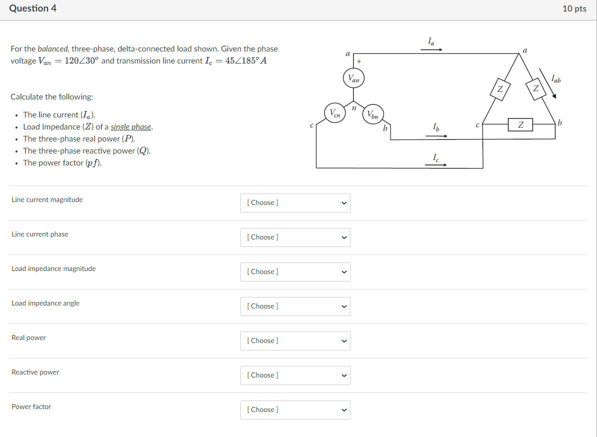 Solved Question 4 For the balanced, three-phase, | Chegg.com