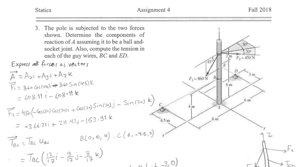 Solved Statics Assignment 4 Fall 2018 3. The pole is | Chegg.com