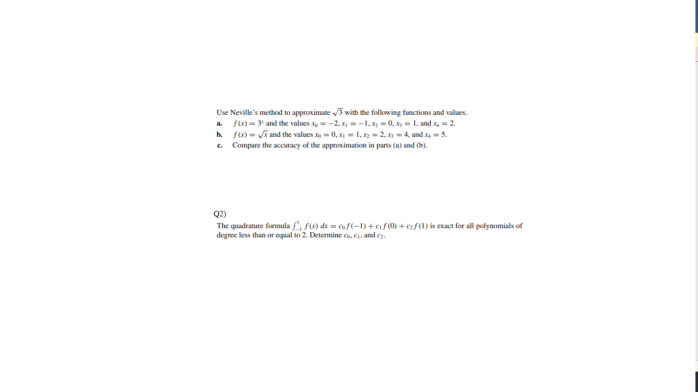 Solved Use Neville's method to approximate √3 with the | Chegg.com