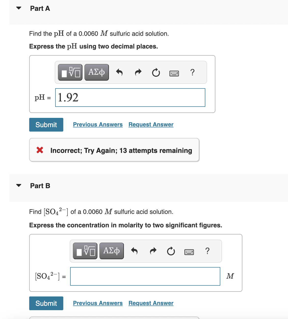 Solved Find the pH of a 0.0060M sulfuric acid solution. | Chegg.com