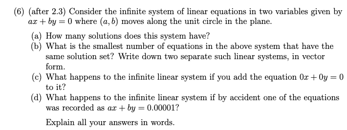 Solved (6) (after 2.3) Consider the infinite system of | Chegg.com
