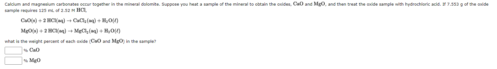 Solved sample requires 125 mL of 2.52MHCl, | Chegg.com