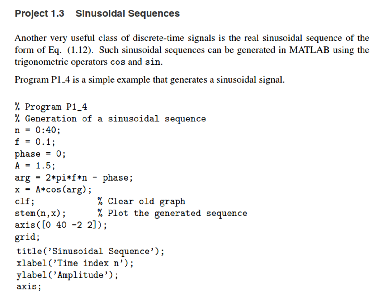 Project 1.3 Sinusoidal Sequences Another very useful | Chegg.com