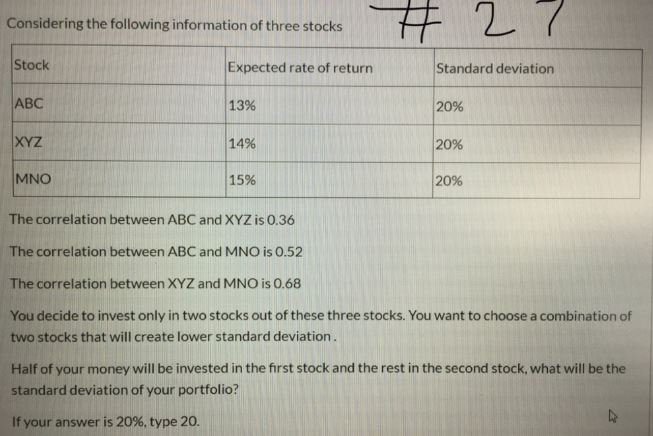 Solved Considering the following information of three stocks | Chegg.com