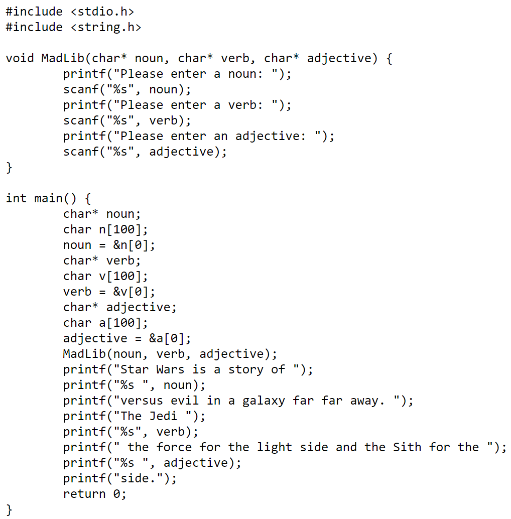 Solved Download the madlibs.c problem from the solutions | Chegg.com