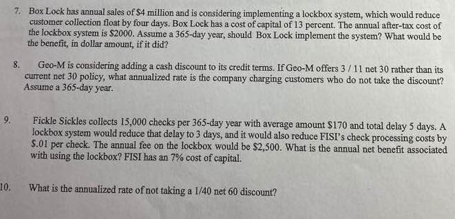 Solved 7. Box Lock has annual sales of $4 million and is | Chegg.com