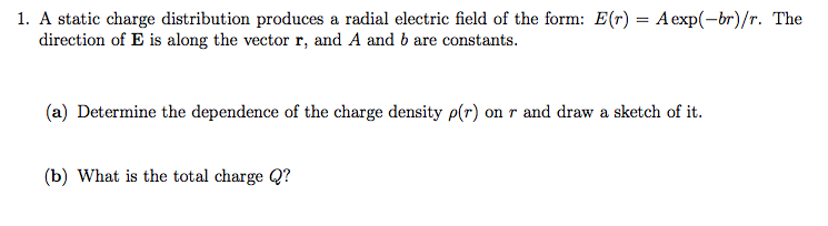 Solved 1. A static charge distribution produces a radial | Chegg.com