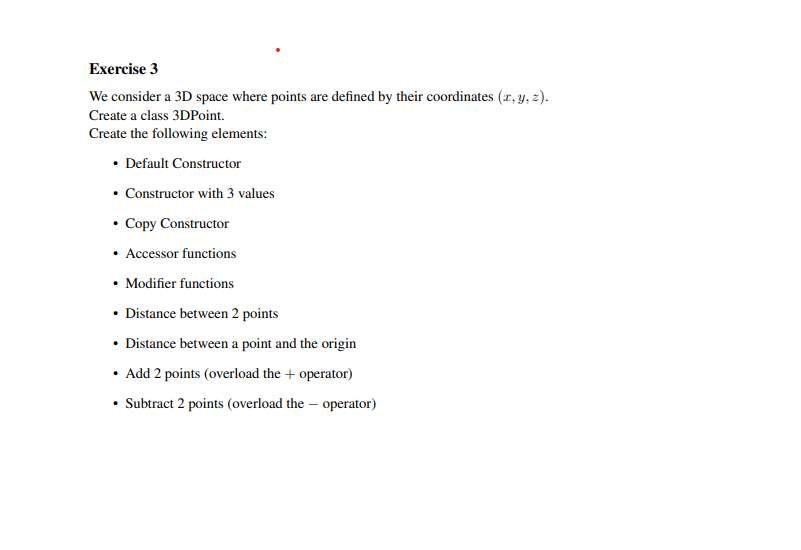 Solved Exercise 3 We consider a 3D space where points are | Chegg.com