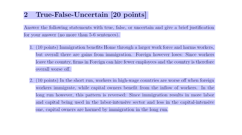 Solved 2 True-False-Uncertain [20 points] Answer the | Chegg.com