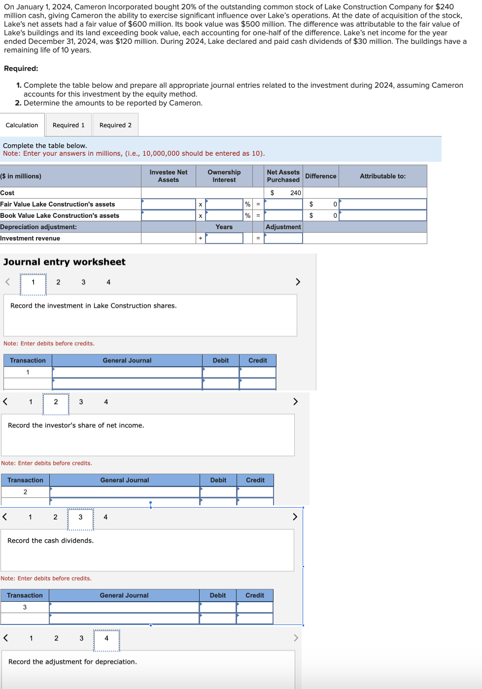 Solved 1234Record the investor's share of net income.Note: | Chegg.com