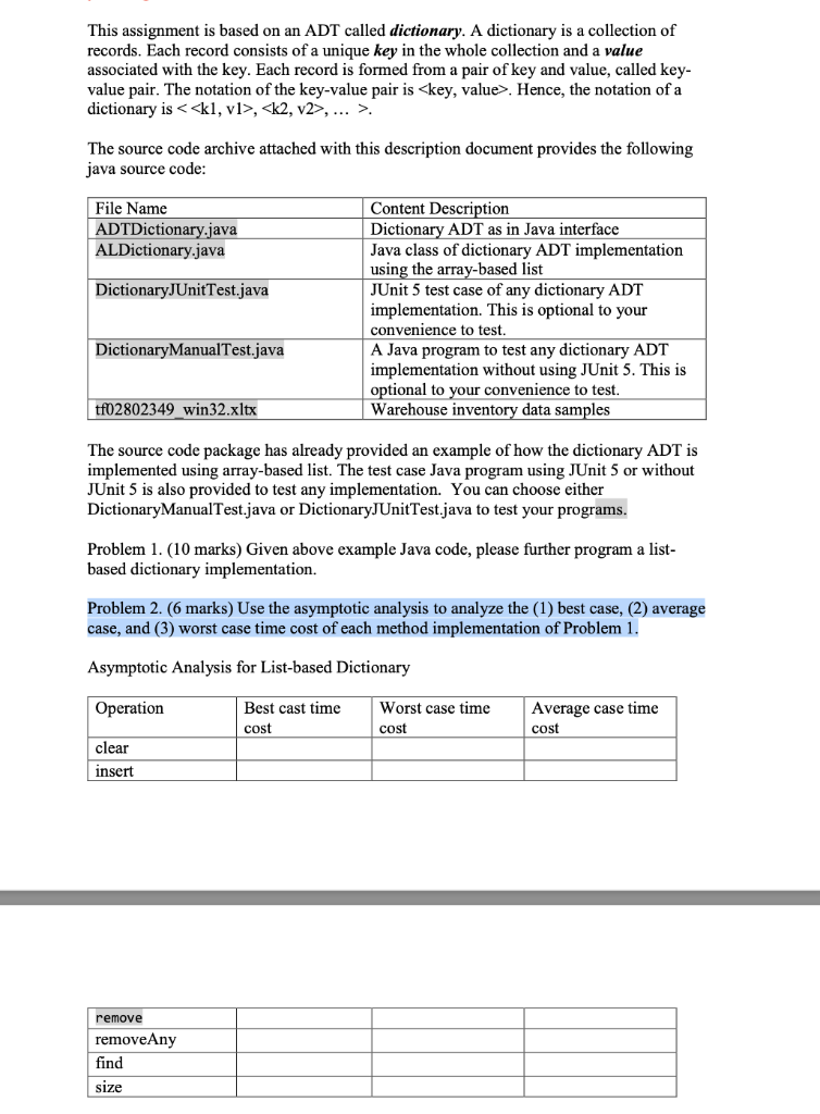 Solved This assignment is based on an ADT called dictionary. | Chegg.com