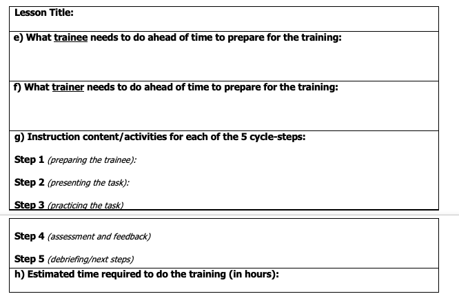OJT lesson plan Instructions: Using second part of | Chegg.com