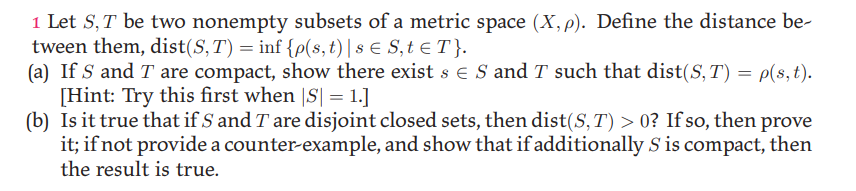 Solved 1 Let S,T be two nonempty subsets of a metric space | Chegg.com