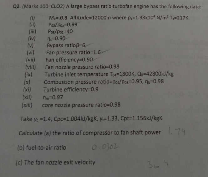 Q2. (Marks 100 CLO2) A large bypass ratio turbofan | Chegg.com