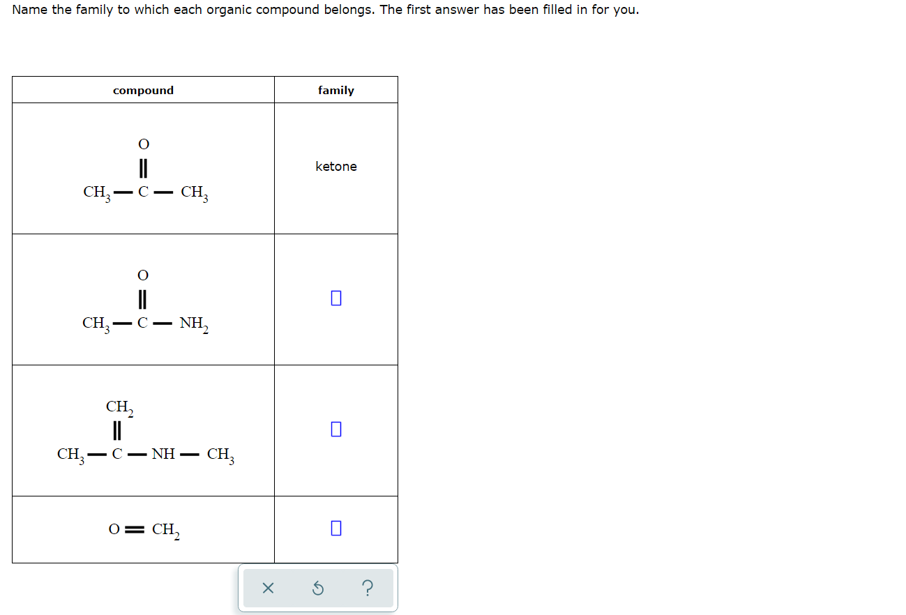 Solved Name the family to which each organic compound | Chegg.com