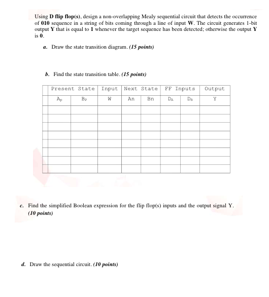 Solved Using D flip flop(s), design a non-overlapping Mealy | Chegg.com