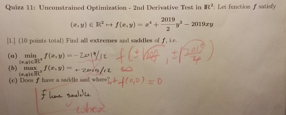 Solved Quizz 11: Unconstrained Optimization - 2nd Derivative | Chegg.com