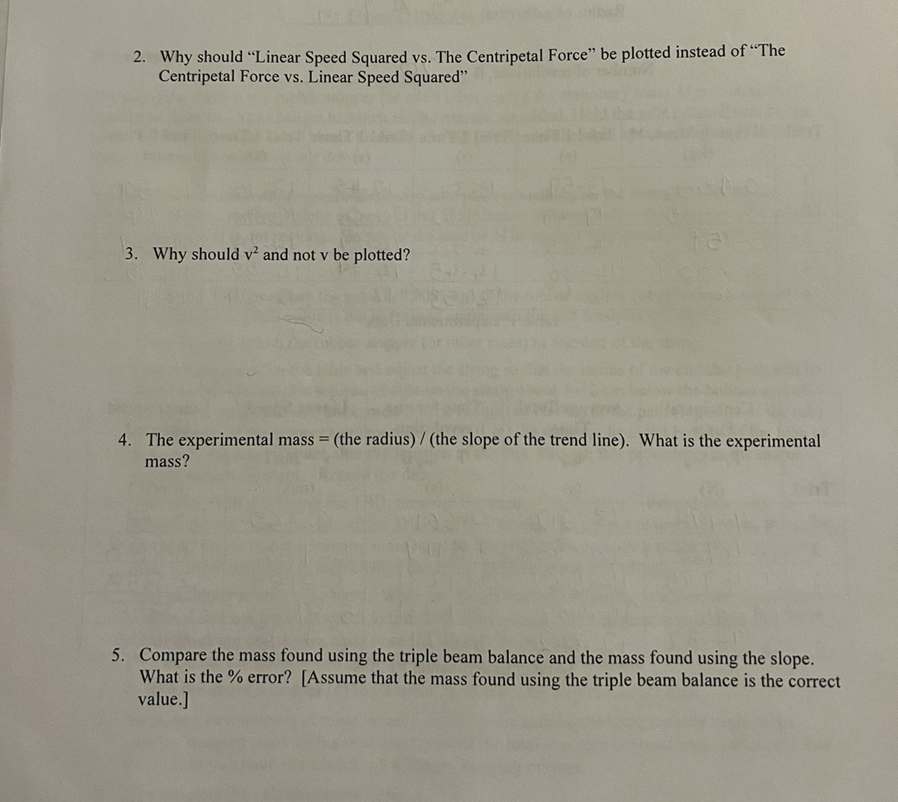 Solved Why should "Linear Speed Squared vs. The Centripetal | Chegg.com