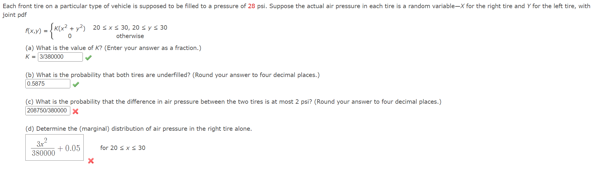 Solved joint pdf f(x,y)={K(x2+y2)020≤x≤30,20≤y≤30 otherwise | Chegg.com