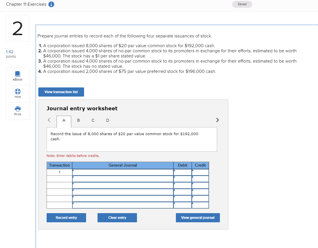 Solved Chapter 11 Exercises i Saved Prepare journal entries | Chegg.com