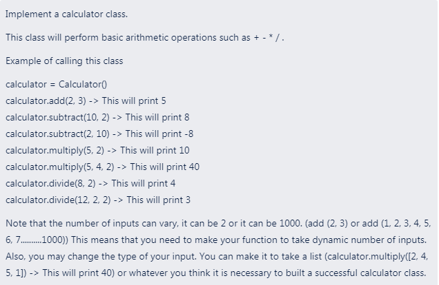 Solved Implement a calculator class. This class will perform | Chegg.com