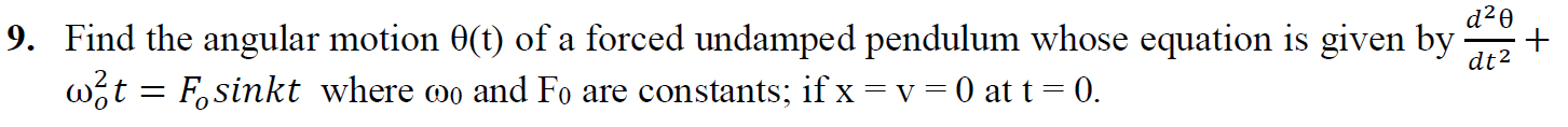 Solved Find the angular motion θ(t) of a forced undamped | Chegg.com