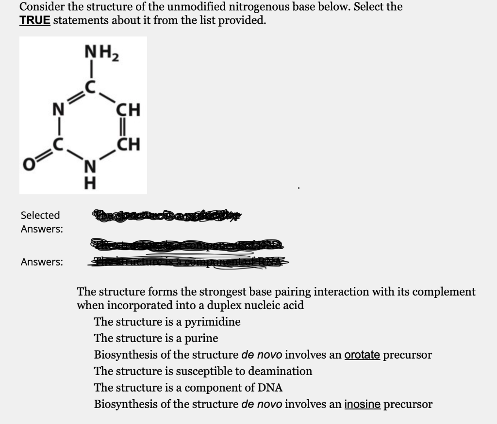 Solved Consider the structure of the unmodified nitrogenous | Chegg.com