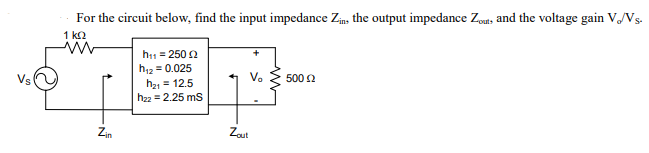 Solved For the circuit below, find the input impedance Zin | Chegg.com