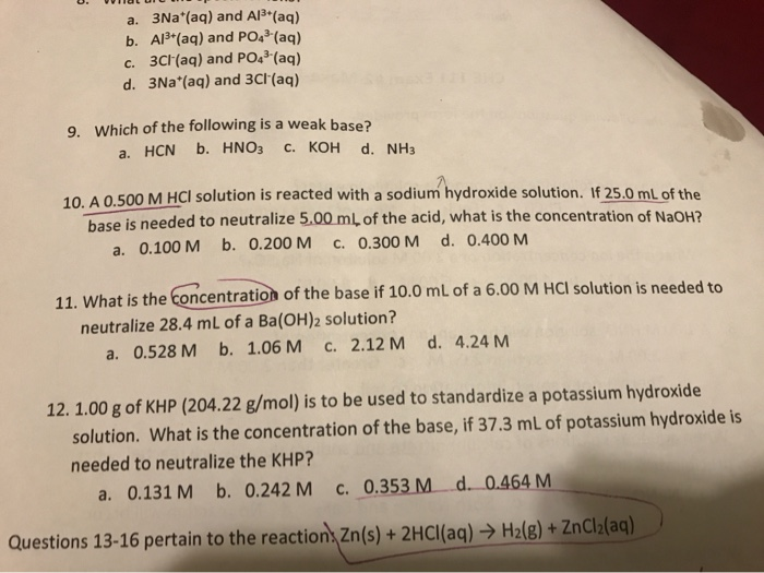 Solved 3Na (aq) and Al3* (aq) b. Al3 (aq) and PO4(aq) 3C | Chegg.com