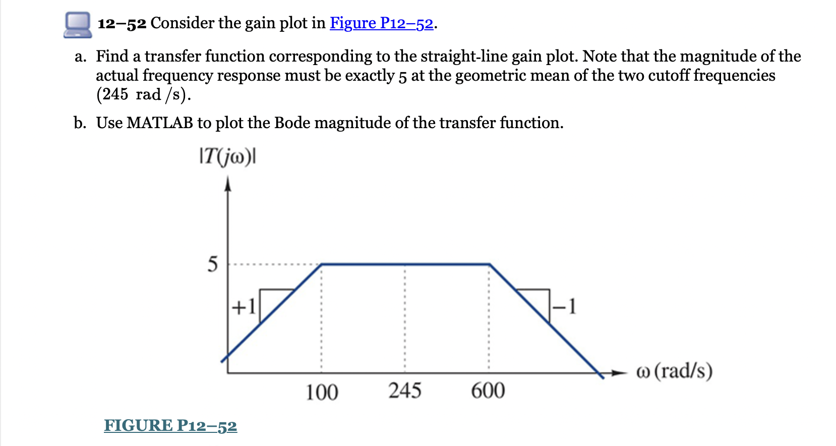 Solved 12-52 Consider the gain plot in Figure P12–52. a. | Chegg.com