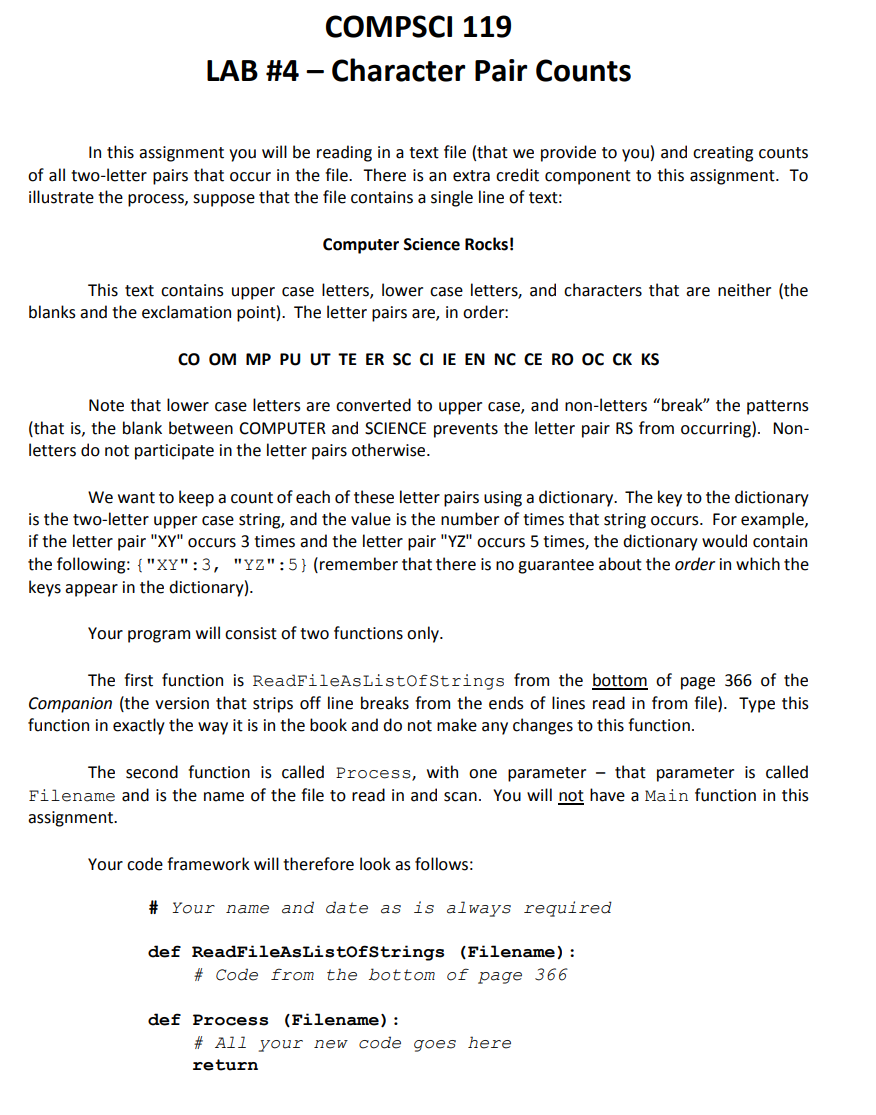 Solved Compsci 119 Lab 4 Character Pair Counts In This 